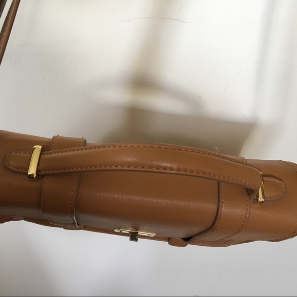 Bags | Leather Strapped Gold Clasp Briefcase Satchel | Poshmark